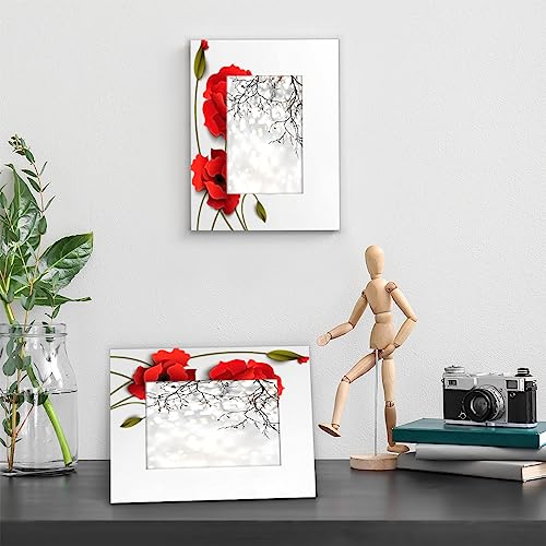 JXDXHCW 5x7 Picture Frame Red Poppy Flower Home Gallery Wall Tabletop Decor with Stand Hanging Hook for Photos Certificate Poster Collage Display-Floral Print Frame