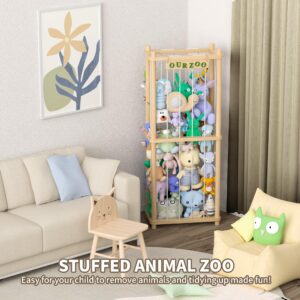 Eniffbaa Stuffed Animal Zoo Stuffed Animal Storage Wood Soft Toy Shelf Nursery Room Organizer Zoo Cage for Stuffed Animals with Zoo Pattern Gift for Nursery PlayRoom Bedroom KidRoom Chirstmas Gift