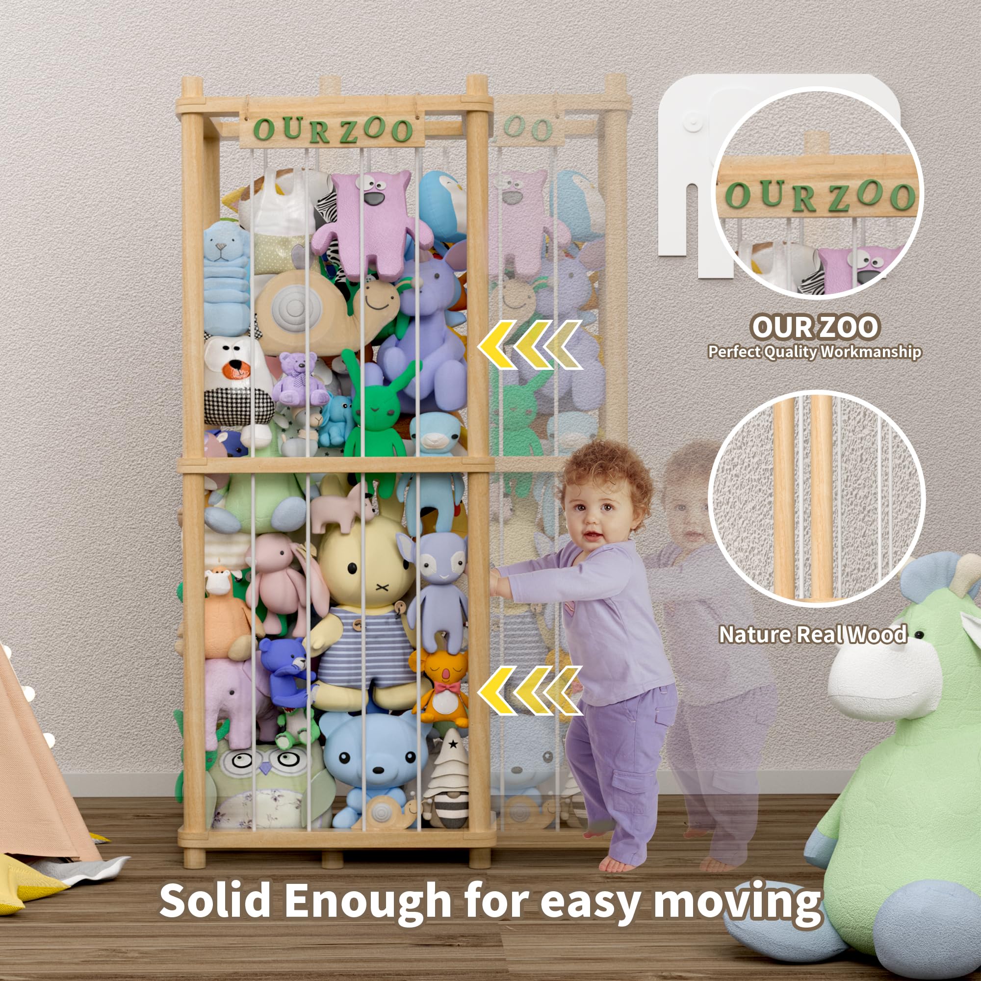 Eniffbaa Stuffed Animal Zoo Stuffed Animal Storage Wood Soft Toy Shelf Nursery Room Organizer Zoo Cage for Stuffed Animals with Zoo Pattern Gift for Nursery PlayRoom Bedroom KidRoom Chirstmas Gift