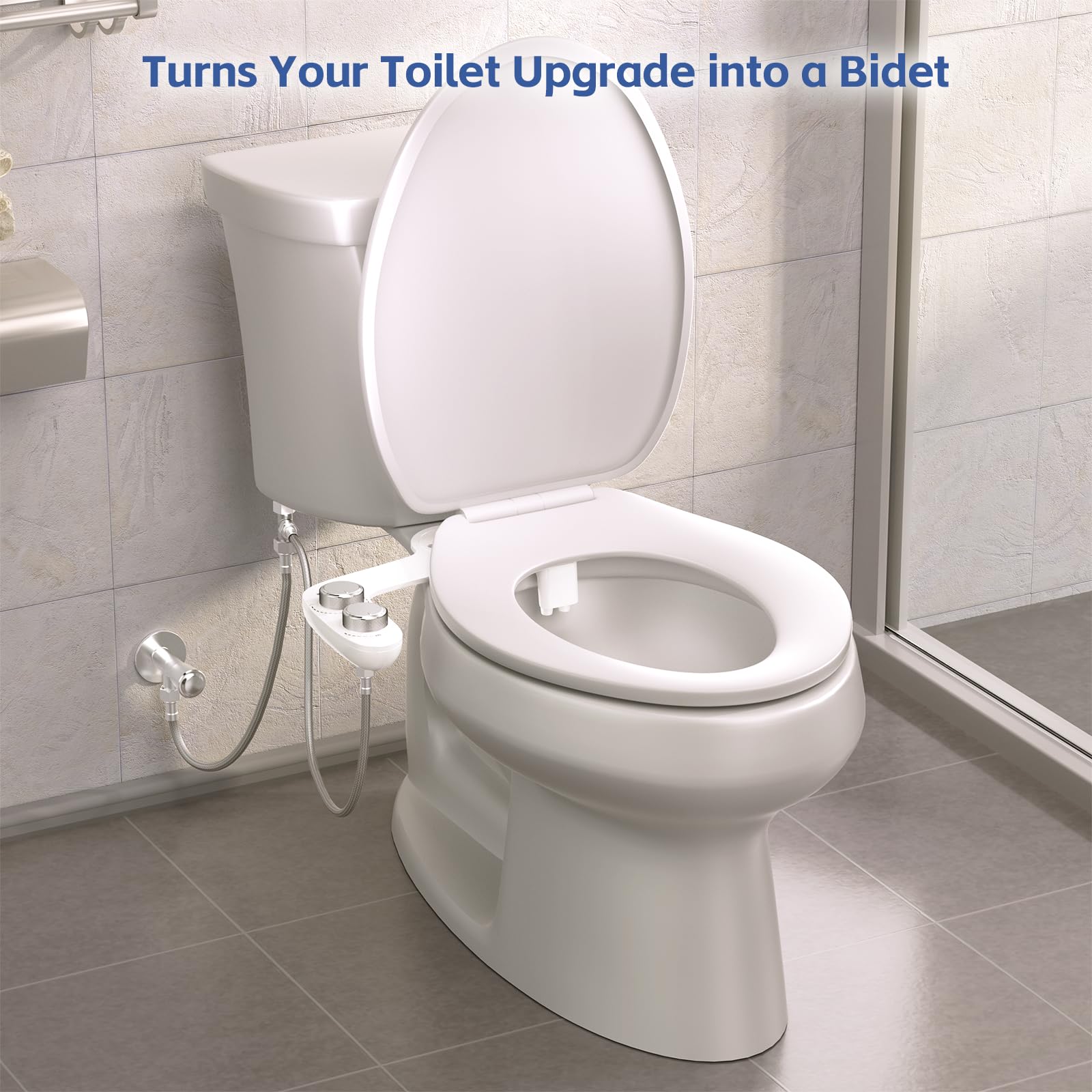 Auterfar Bidet Attachment for Toilet, Dual Nozzle with Self-Cleaning Bidet Toilet Seat, Non-Electric Ultra-Thin Bidets for Existing Toilets, Rear/Feminine Wash with Adjustable Water Pressure