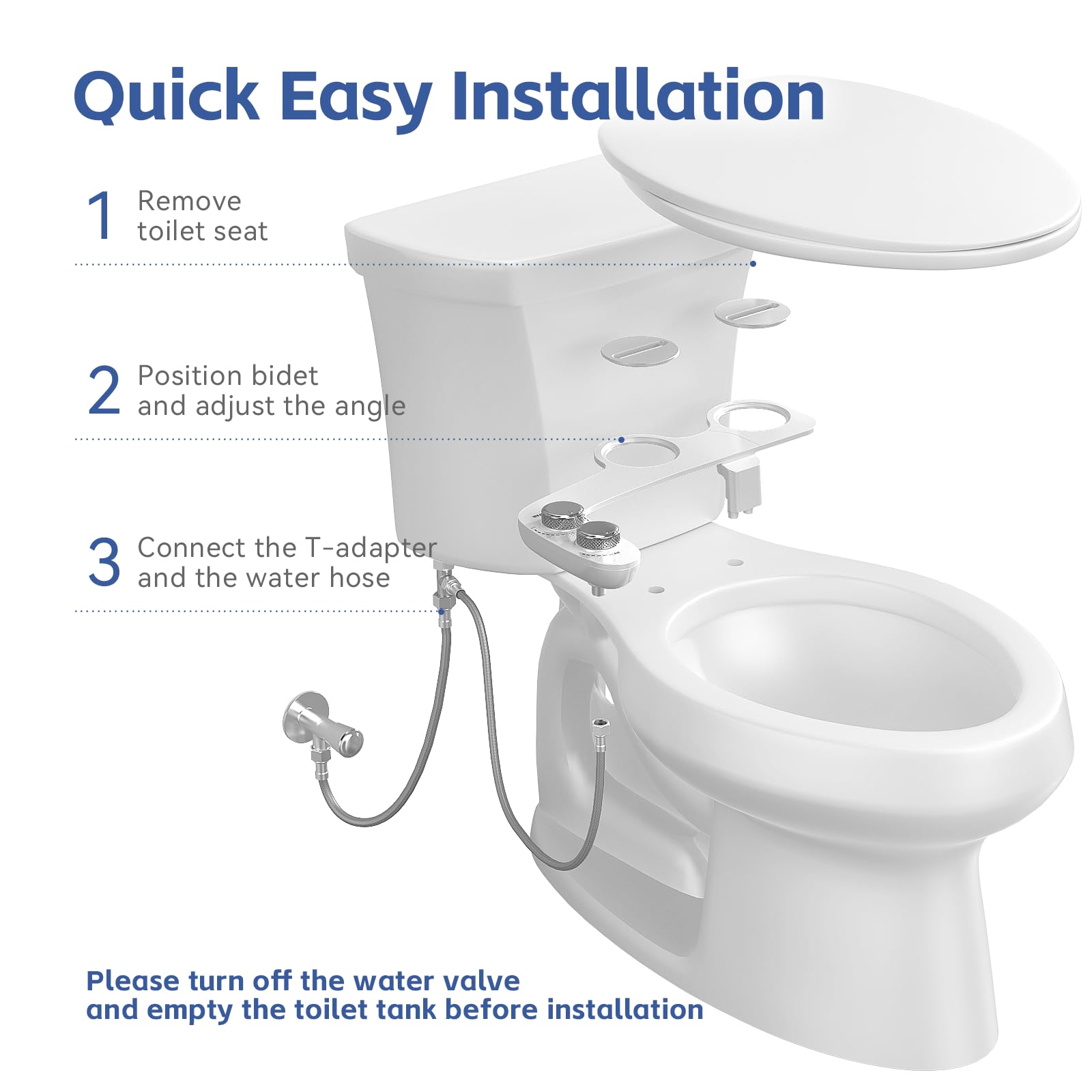 Auterfar Bidet Attachment for Toilet, Dual Nozzle with Self-Cleaning Bidet Toilet Seat, Non-Electric Ultra-Thin Bidets for Existing Toilets, Rear/Feminine Wash with Adjustable Water Pressure