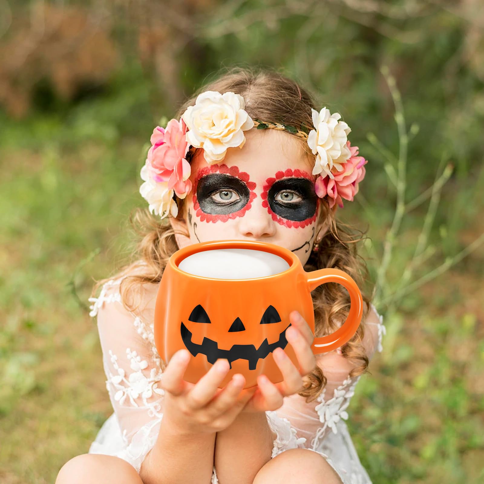 12 oz Halloween Pumpkin Mug Decorations, Happy Halloween Pattern Mug Ceramic Cute Pumpkin Coffee Cup Halloween Birthday Tabletop Drinkware Gifts for Adults Kids Women