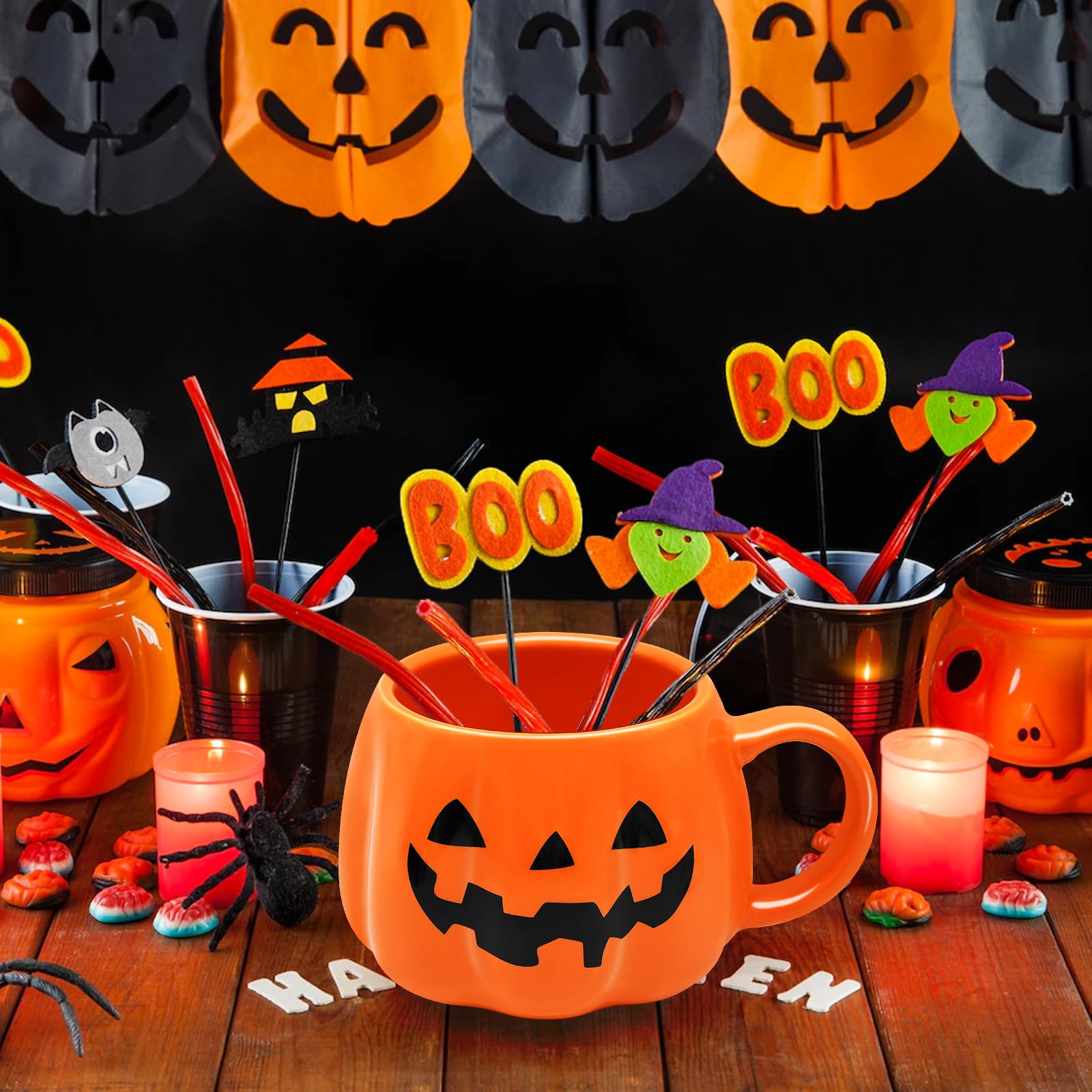 12 oz Halloween Pumpkin Mug Decorations, Happy Halloween Pattern Mug Ceramic Cute Pumpkin Coffee Cup Halloween Birthday Tabletop Drinkware Gifts for Adults Kids Women