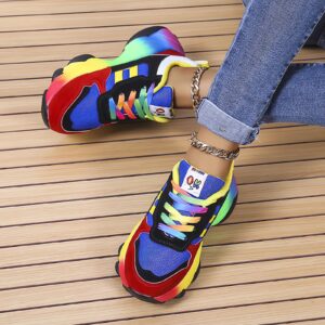 MEWALI Women Colorful Walking Sneakers Lace Up Non-Slip Heighten Orthopedic Arch Platform Thick Sole Chunky Workout Shoes