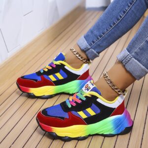 MEWALI Women Colorful Walking Sneakers Lace Up Non-Slip Heighten Orthopedic Arch Platform Thick Sole Chunky Workout Shoes