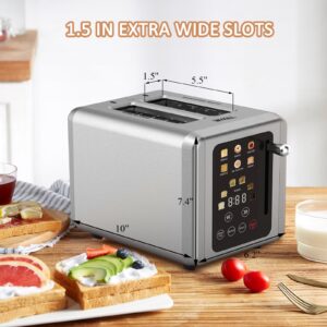 WHALL Touch Screen Toaster 2 Slice, Stainless Steel Digital Timer Toaster with Sound Function, Smart Extra Wide Slots Toaster with Bagel, Cancel, Defrost, 6 Bread Types & 6 Shade Settings