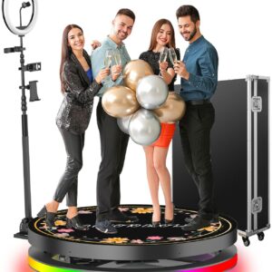 360 Photo Booth Machine for Parties with Ring Light 5 People Stand on Remote Control Automatic Slow Motion 360 Spin Photo Camera Booth Free Custom Logo 100cm 39.4 inch with Flight Case