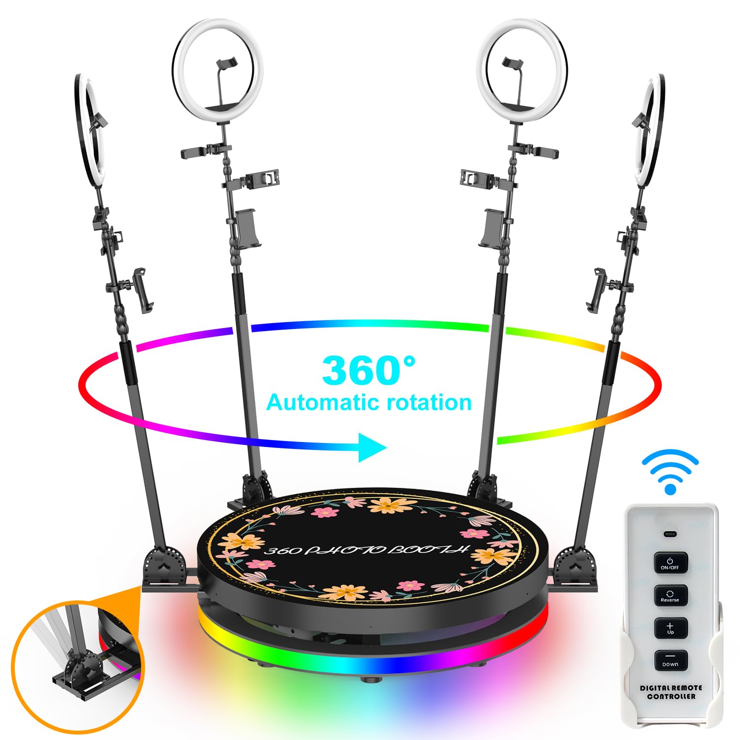 360 Photo Booth Machine for Parties with Ring Light 5 People Stand on Remote Control Automatic Slow Motion 360 Spin Photo Camera Booth Free Custom Logo 100cm 39.4 inch with Flight Case