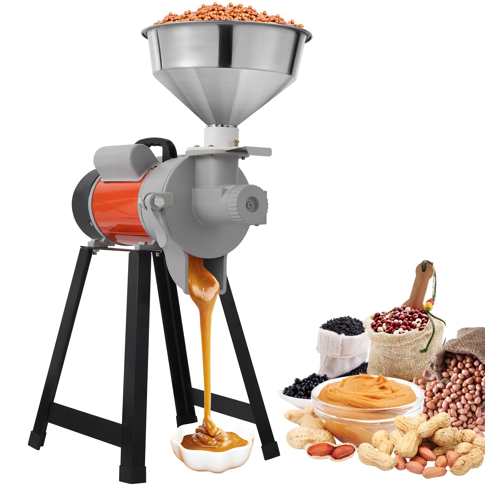 ZXMOTO Wet Peanut Butter Machine Maker 2200W Grain Mill Grinder Grinding Feed Crusher,Sesame Sauce Grinder Home/Commercial for Groundnut, Almond, Cashew Nut and Sesame