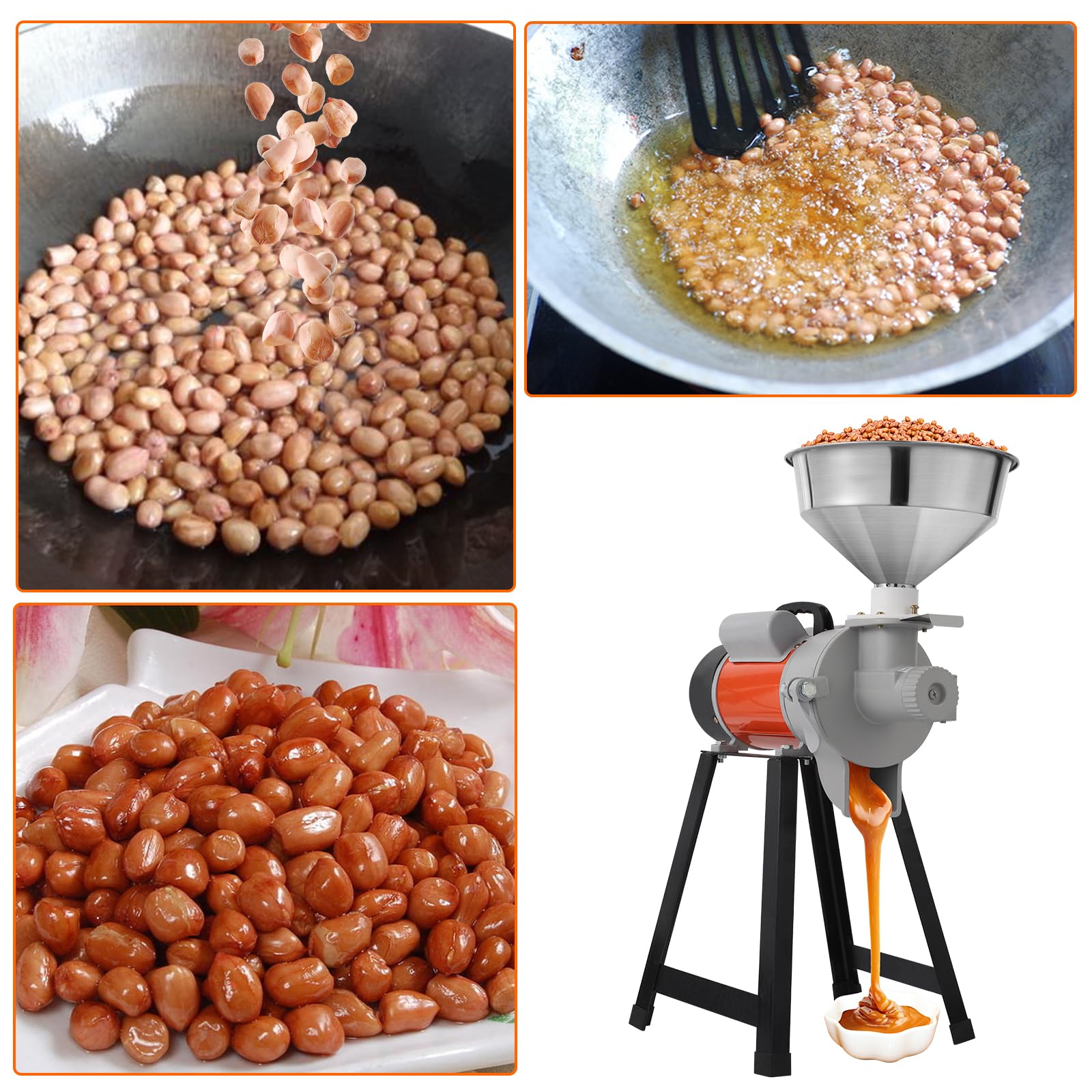 ZXMOTO Wet Peanut Butter Machine Maker 2200W Grain Mill Grinder Grinding Feed Crusher,Sesame Sauce Grinder Home/Commercial for Groundnut, Almond, Cashew Nut and Sesame