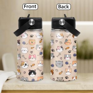 Kids Water Bottle Cat Water Bottles 12oz with Straw Insulated Stainless Steel Travel School Tumbler Double Wall Vacuum Cup for Girls Kid Boys