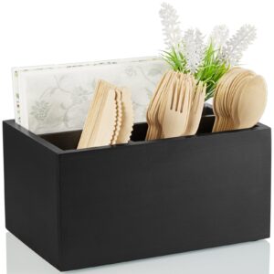 drastar silverware caddy, wooden utensil holder, picnic cutlery holder, black silverware holder, plastic silverware caddy for party, countertop, camping