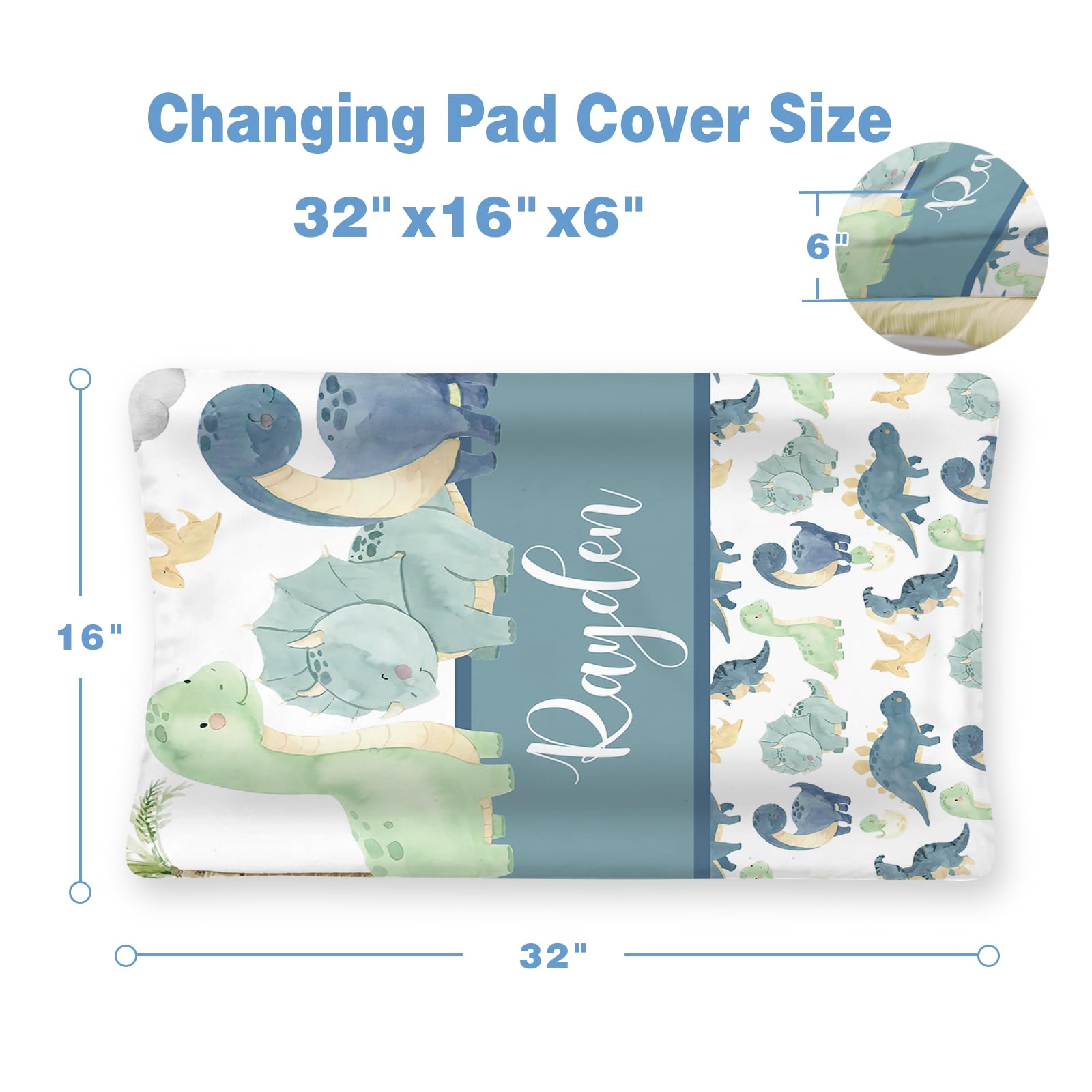 Personalized Changing Pad Cover, Custom Diaper Change Table Sheets with Name, Soft Dinosaur Jersey Knit Dinosaur Printed Cradle Sheet for Boys Girls, 2 Pack Changing Pad Covers (16" x 32")