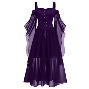 UEGEQU Todays Daily Deals,Traveler Dress for Women, Black Birthday Women Sexy T Shirt Dresses 2024 Casual Dinner Plus Size Cold Shoulder Butterfly Sleeve Halloween Gothic Club Denim (L, Purple)