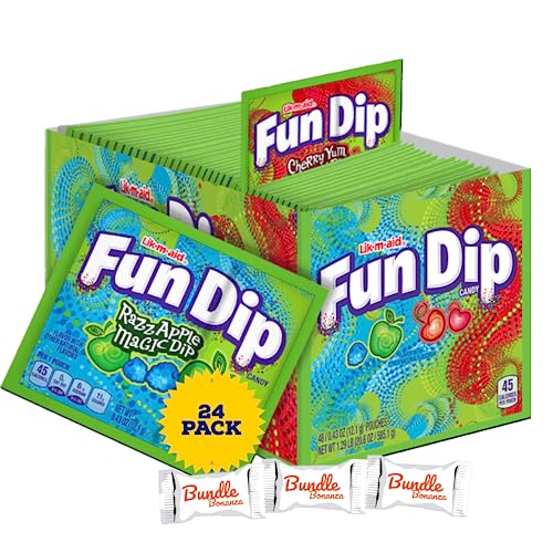 FUN DIP (24 Pack) RazzApple Magic & Cherry Yum Diddly Dip Flavors W/Bundle Bonanza Candy