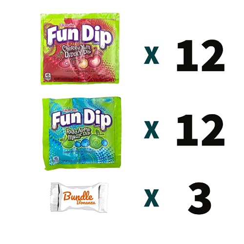 FUN DIP (24 Pack) RazzApple Magic & Cherry Yum Diddly Dip Flavors W/Bundle Bonanza Candy