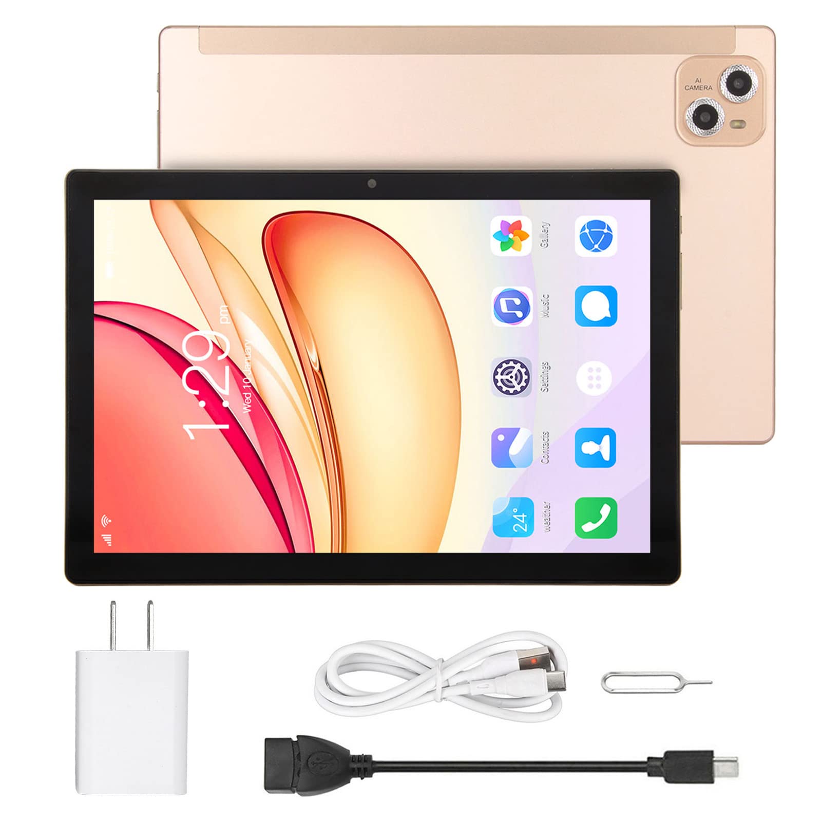 Vikye Android 10 Tablet, 10.1 Inch IPS Display, 8 Core CPU Processor, 6GB RAM 128GB ROM, 8MP 16MP Dual Cameras, 4G LTE 5G WiFi Tablet (Gold)