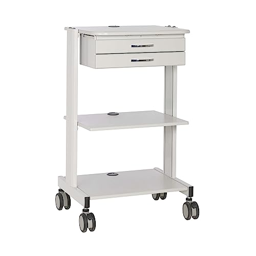 Tripp Lite Mobile Standing Desk 2 Adjustable Shelf & 2 Metal Storage Drawers, TAA Compliant, Home Office & School, 5-Year Warranty, White