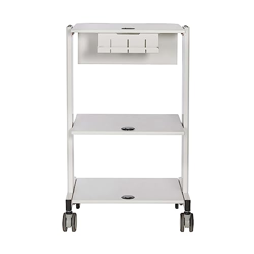 Tripp Lite Mobile Standing Desk 2 Adjustable Shelf & 2 Metal Storage Drawers, TAA Compliant, Home Office & School, 5-Year Warranty, White