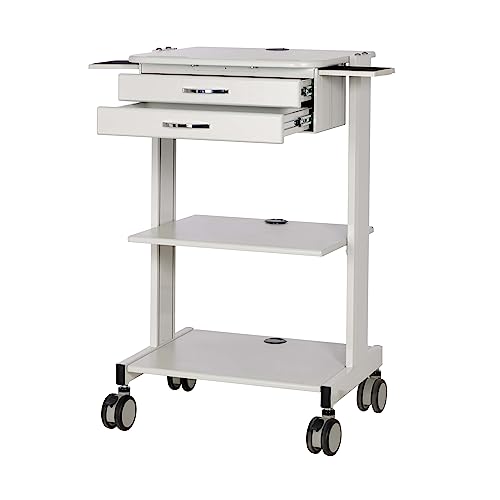 Tripp Lite Mobile Standing Desk 2 Adjustable Shelf & 2 Metal Storage Drawers, TAA Compliant, Home Office & School, 5-Year Warranty, White