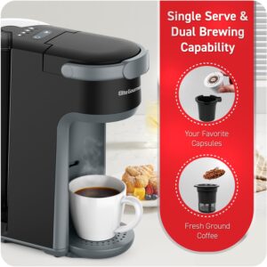 Elite Gourmet EHC323 Rapid Brew Technology 2-in-1 Capsule Coffee Maker, 6~12oz Brewing Capacity, K-Cups and Grounds, Adjustable Mug Height, Reusable Filter, Black