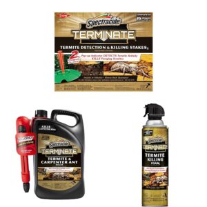 spectracide terminate termite detection & killing stakes, 15 count & carpenter ant killer, localized control termite spray, 1.33 gallon (rtu spray) & terminate termite killing foam, 16 fl ounce