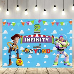 Two Infinity and Beyond Backdrop for 2nd Birthday Party Supplies Photo Backgrounds Toy Story Theme Baby Shower Banner 59x38in