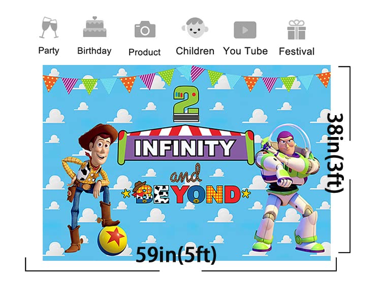 Two Infinity and Beyond Backdrop for 2nd Birthday Party Supplies Photo Backgrounds Toy Story Theme Baby Shower Banner 59x38in