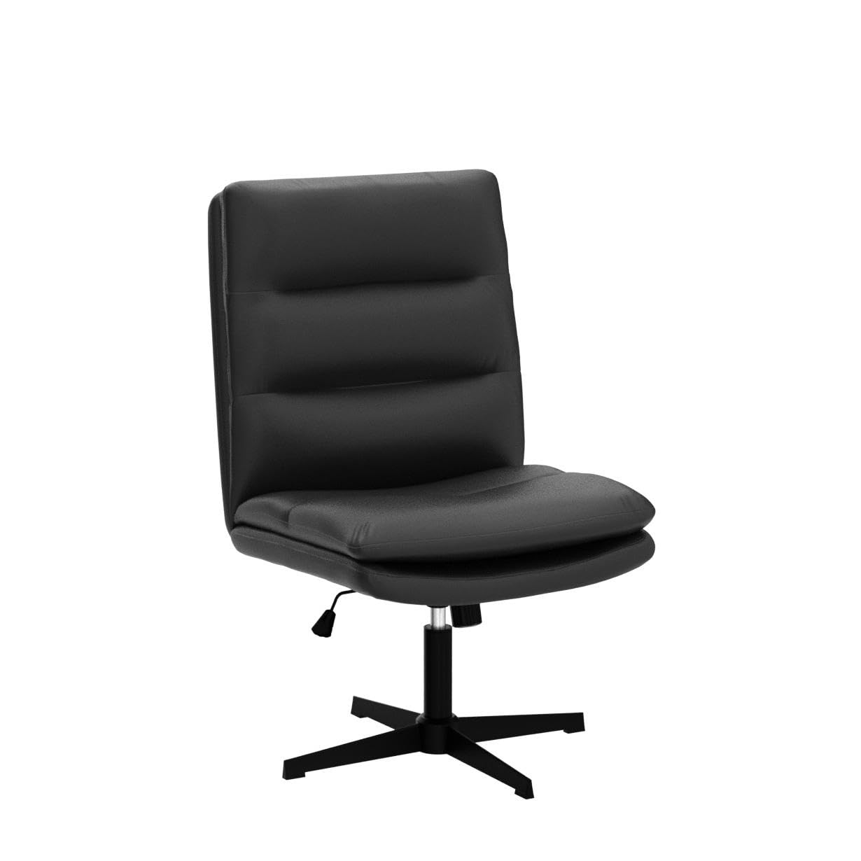 PUKAMI Criss Cross Legged Office Chair,Pu Leather Armless Office Desk Chair No Wheels,Modern Swivel Height Adjustable Wide Seat High Back Computer Task Vanity Chair for Home Office (Black)