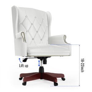 330LBS Executive Office Chair, Ergonomic Design High Back Reclining Comfortable Desk Chair, Thick Padded Seat & Backrest, PU Leather Desk Chair w/Smooth Glide Caster Wheels for Office - White