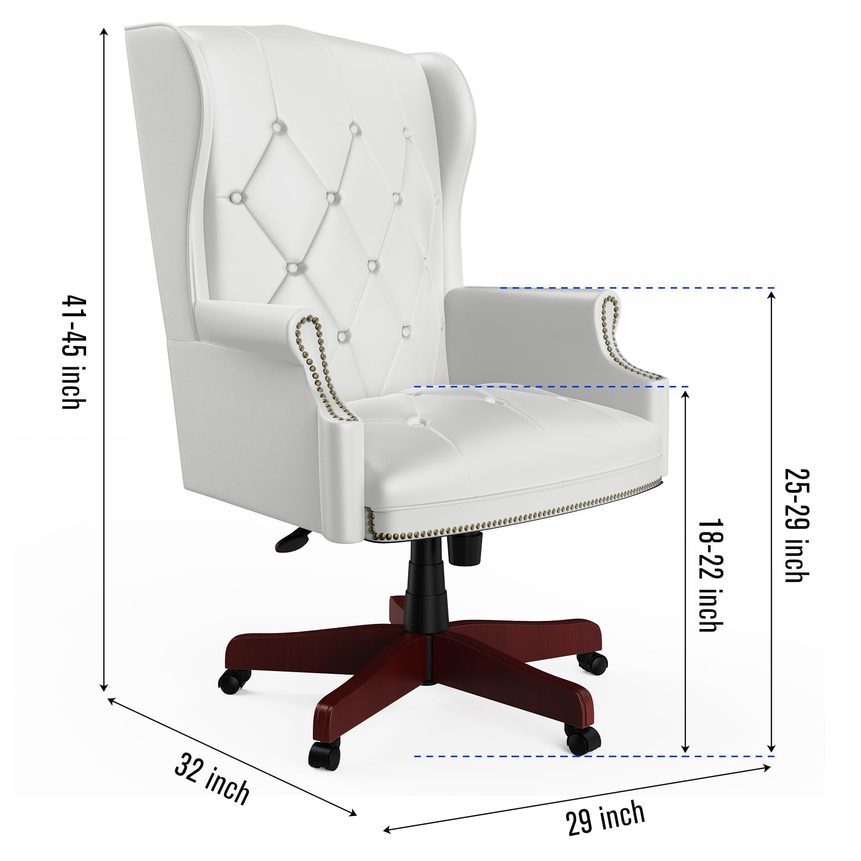 330LBS Executive Office Chair, Ergonomic Design High Back Reclining Comfortable Desk Chair, Thick Padded Seat & Backrest, PU Leather Desk Chair w/Smooth Glide Caster Wheels for Office - White