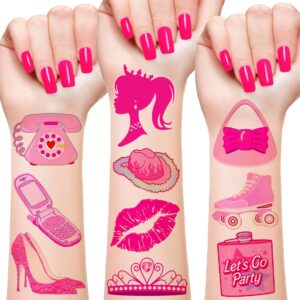 pink temporary tattoos hot pink princess birthday party decorations favors pink tattoos for kids girls woman adult pink birthday party supplies