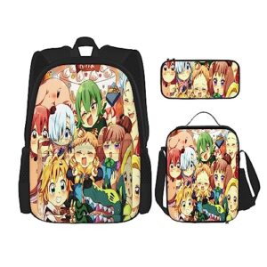 orpjxio backpack 3 piece set the seven anime deadly sins laptop backpack pencil case lunch bag combination for travel work camping