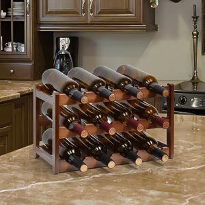 IWNTWY Wine Rack, 12 Bottles 3-Tier Free Standing Wine Racks, Bamboo Wine Rack Countertop Holder Storage Shelf for Kitchen Cabinet Dining Room Bar (Brown)