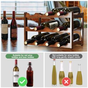 IWNTWY Wine Rack, 12 Bottles 3-Tier Free Standing Wine Racks, Bamboo Wine Rack Countertop Holder Storage Shelf for Kitchen Cabinet Dining Room Bar (Brown)