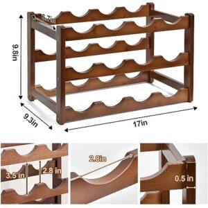 IWNTWY Wine Rack, 12 Bottles 3-Tier Free Standing Wine Racks, Bamboo Wine Rack Countertop Holder Storage Shelf for Kitchen Cabinet Dining Room Bar (Brown)