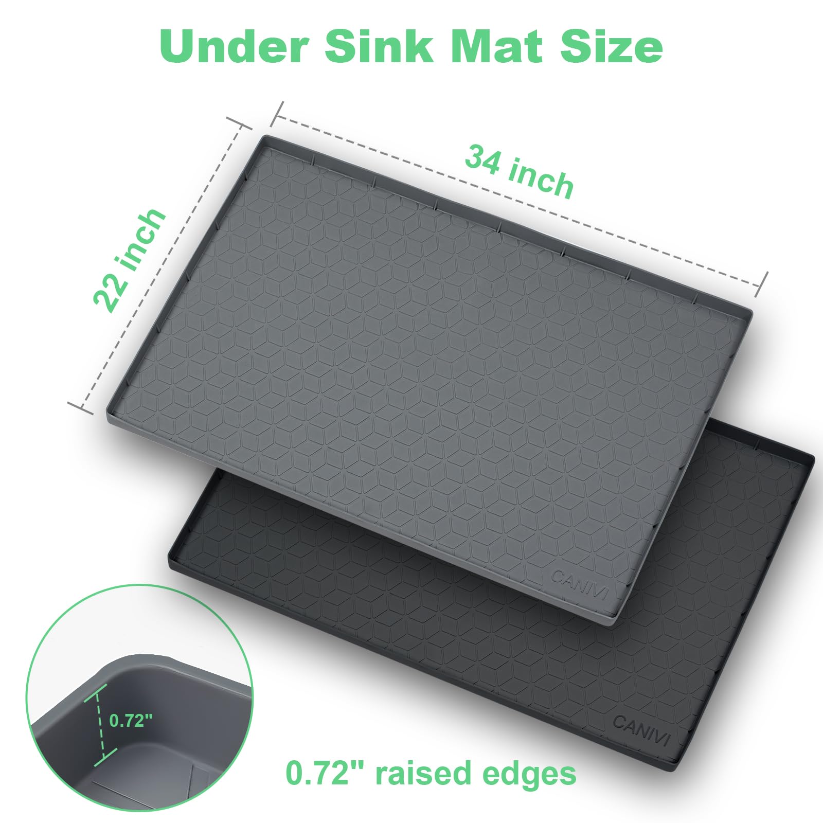 CANIVI Under Sink Mat, 34" x 22"x 0.72" Waterproof Silicone Under Sink Tray for Kitchen & Laundry Cabinets, Kitchen Cabinet Shelf Protector, Up to 3.3 Gallons Liquid, Fits 36 inch Standard Cabinet