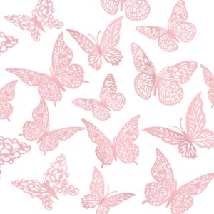 3d pink butterfly decorations butterflies stickers, xunxmas 48pcs 4 styles 3 sizes butterfly wall decor party birthday cake decorations, removable stickers decals for mirror kids room bedroom wedding