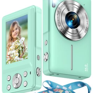 1080P Kids Digital Camera with Lanyard (No SD Card), 44MP Digital Point and Shoot Camera with 16X Zoom, Anti-Shake, Vlogging Camera for Students