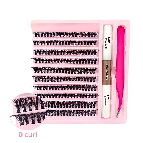 40D Lash Extension Kit 200 Pcs Lash Clusters DIY Individual Lashes Eyelash Extension Kit D Curl Volume Cluster Lashes Wispy with Long Lasting Lash Bond and Seal and Lash Tweezers