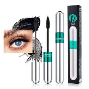 mascara black volumizing and lengthening, 2-1 waterproof & long-lasting mascara for natural length and volume, curling eyelashes, no flaking and no clumping, cruelty free and vegan, black (pack of 1)