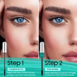 Mascara Black Volumizing and Lengthening, 2-1 Waterproof & Long-Lasting Mascara for Natural Length and Volume, Curling Eyelashes, No Flaking and No Clumping, Cruelty Free and Vegan, Black (Pack of 1)