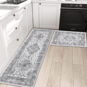 Pauwer Anti Fatigue Kitchen Mat Set of 2 Non Slip Kitchen Mats for Floor Cushioned Kitchen Rugs Comfort Standing Mat Farmhouse Waterproof PVC Foam Kitchen Floor Mat Runner