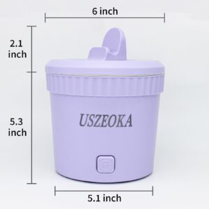 Uszeoka Ramen Cooker, Mini Electric Pot 1L, 450W Electric Hot Pot Electric Cooker, Portable Pot Noodle Cooker for Pasta Steak Egg with Over-Heating Protection, Dorm Room Cooking Appliances, Purple