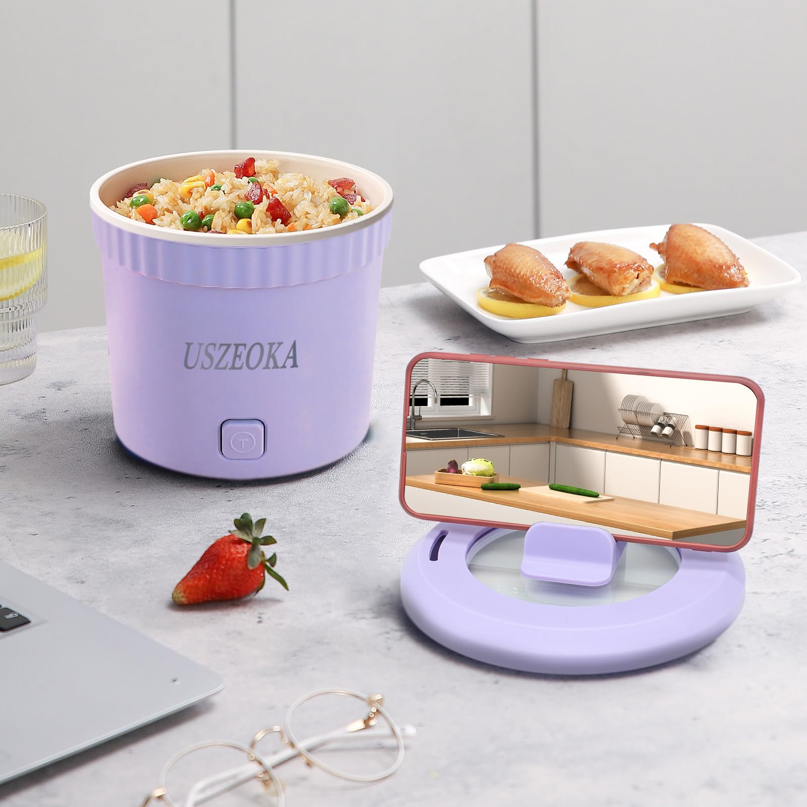 Uszeoka Ramen Cooker, Mini Electric Pot 1L, 450W Electric Hot Pot Electric Cooker, Portable Pot Noodle Cooker for Pasta Steak Egg with Over-Heating Protection, Dorm Room Cooking Appliances, Purple