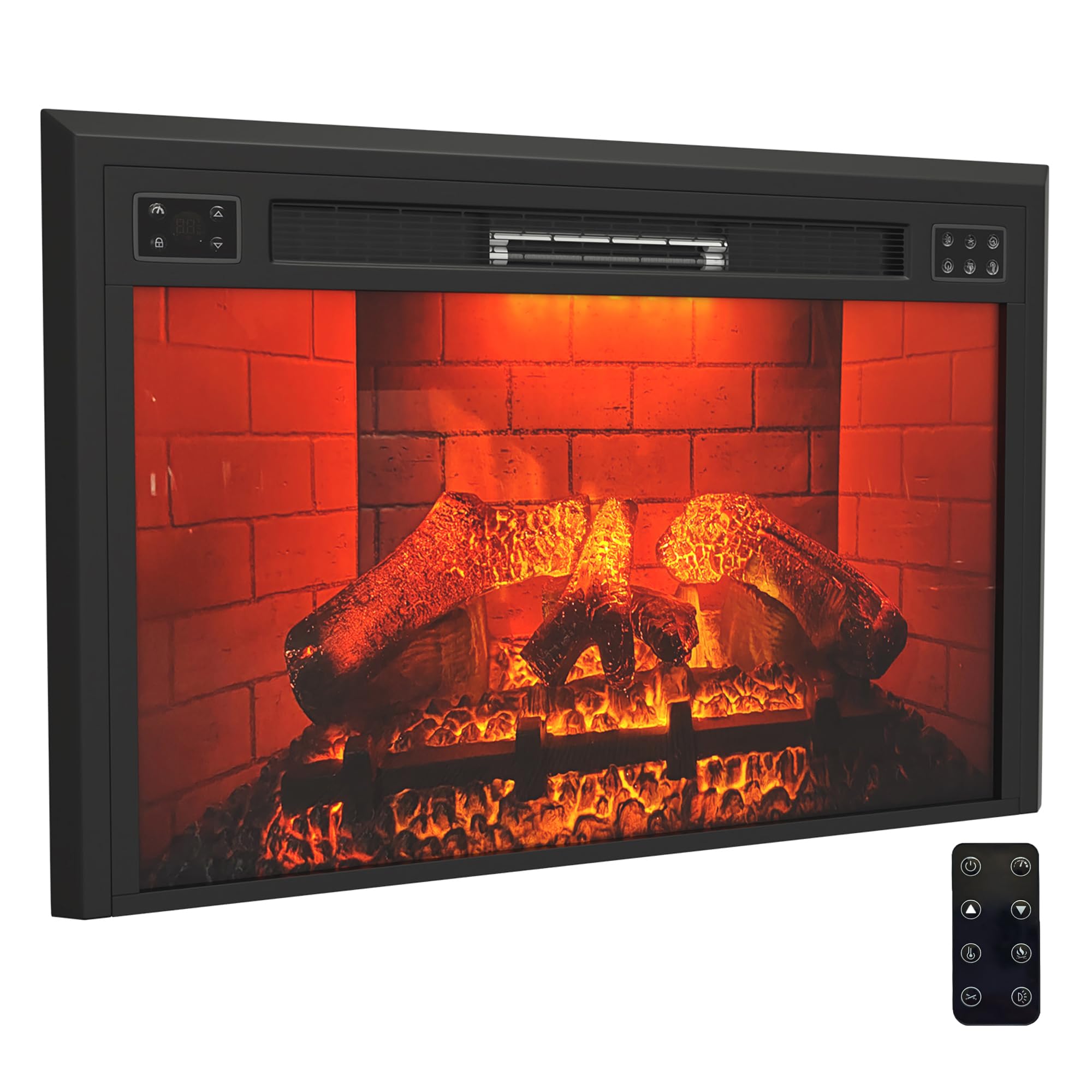 35 Inches Electric Fireplace Insert Recessed Electric Fireplace Heater with Touch Screen & Remote Control LED 1500W Adjustable 7 Flame, 8h Timer, Low Noise, Black