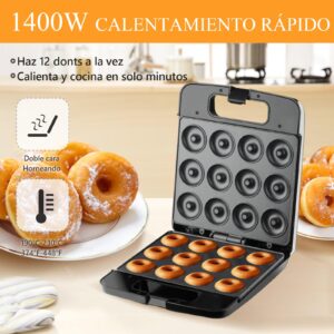 Mini Donut Maker Machine for Home, 1400W Double-Sided Heating Makes 16 Doughnuts with Non-Stick Surface for Kid Breakfast, Snacks, Desserts