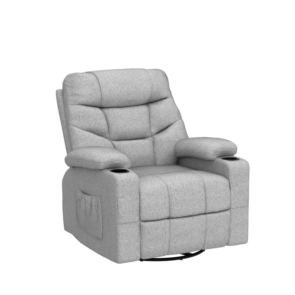 YITAHOME Oversized Recliner for Big and Tall Seniors, 270° Swivel Glider Rocker Recliner with Heat and Massage for Living Room, Theater Seating Single Sofa, 2 Cup Holders, Remote Control, Gray