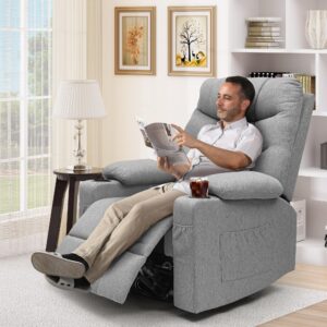 YITAHOME Oversized Recliner for Big and Tall Seniors, 270° Swivel Glider Rocker Recliner with Heat and Massage for Living Room, Theater Seating Single Sofa, 2 Cup Holders, Remote Control, Gray