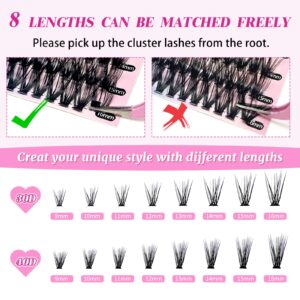 DIY Lash Extension Kit,280 Pcs Lash Clusters with Bond and Seal Cluster Lashes,Eyelash Glue and Lash Tweezers Applicator Tool, 9-16mm D-Mix Curl DIY at Home